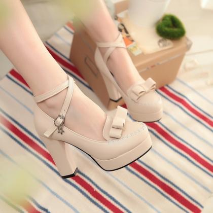 Sweet Bow Cute Kawaii Heeled Shoes on Luulla