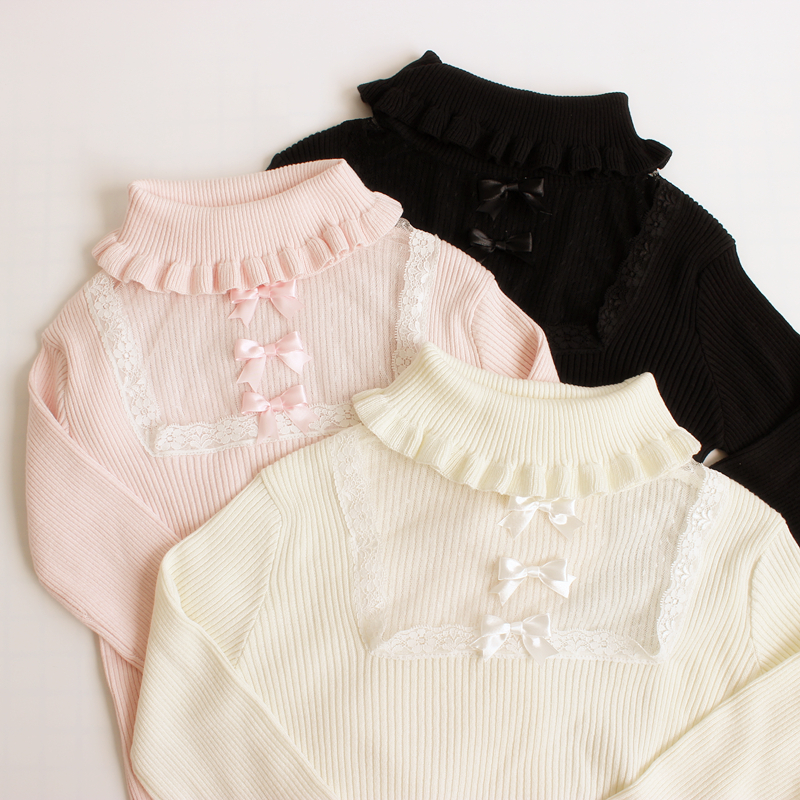 Japanese Lolita Heart Bow Lace Knit Tops Sold By Harajuku Fashion on Luulla